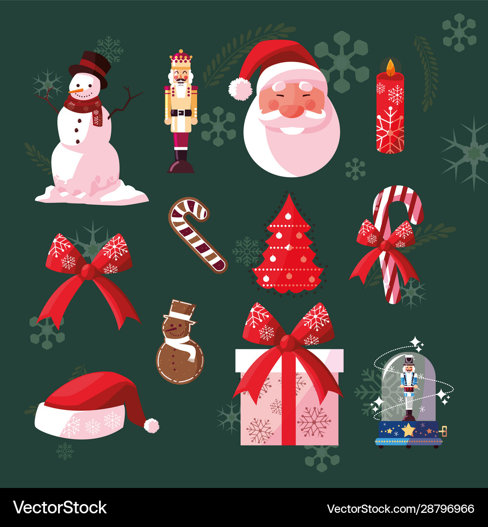 Merry christmas cartoons set design Royalty Free Vector