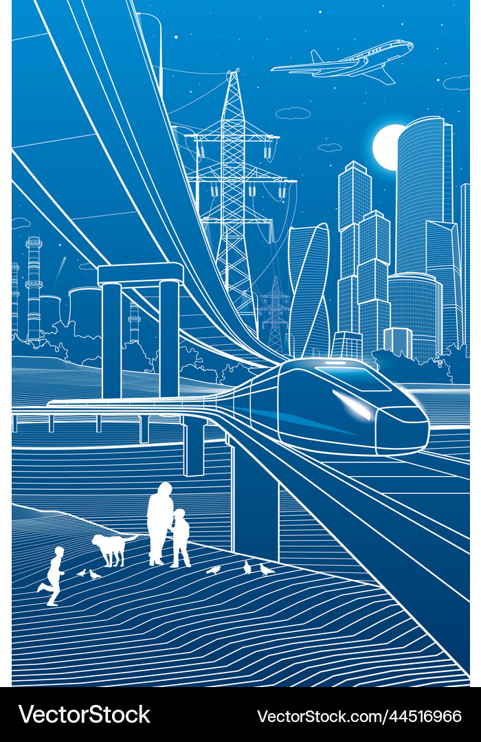 Outline city railroad bridge Royalty Free Vector Image