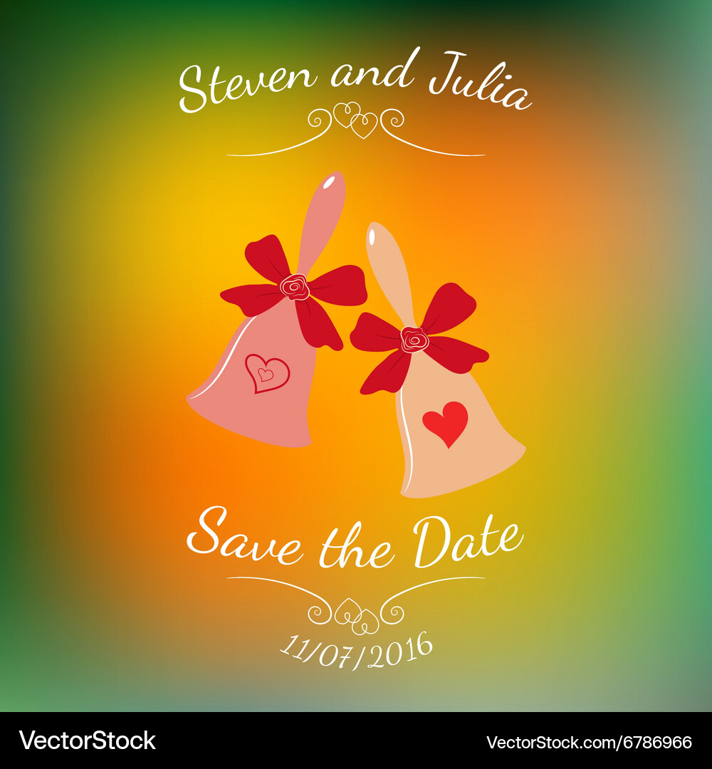 Wedding bells with hearts and bow over Royalty Free Vector