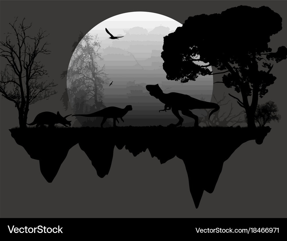 Dinosaurs Under Full Moon Royalty Free Vector Image