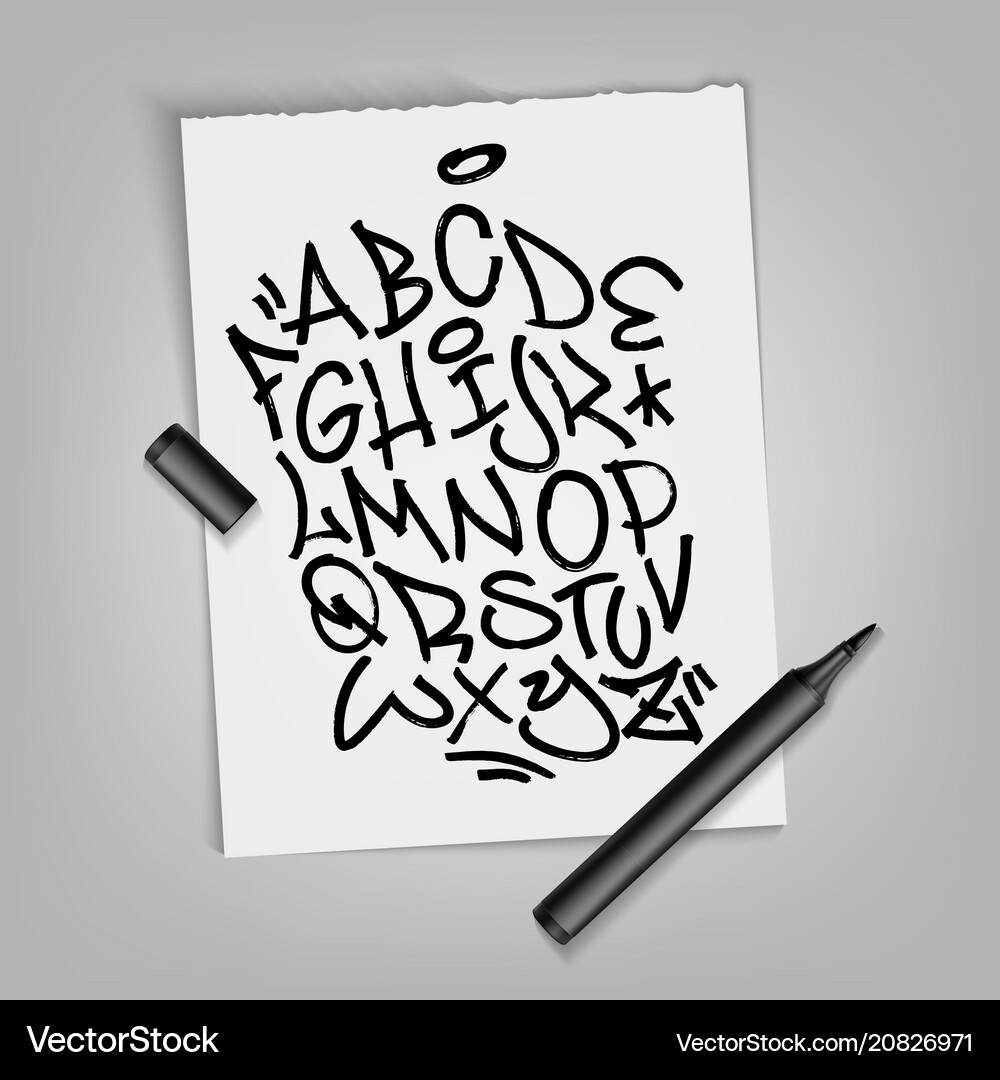 Handwritten broad marker font alphabet artistic Vector Image