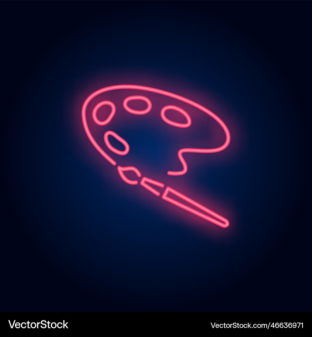 Palette with brush neon sign Royalty Free Vector Image