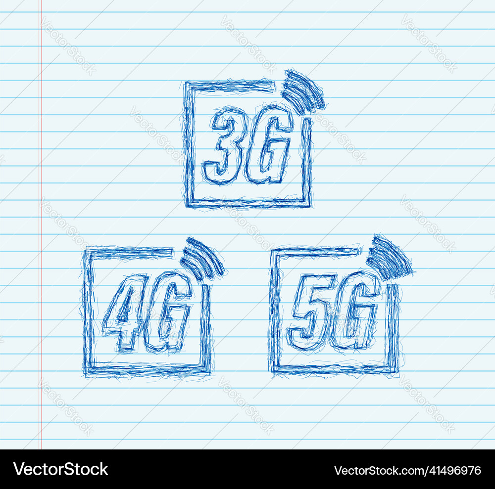 5g 4g 3g sketch symbol set isolated Royalty Free Vector