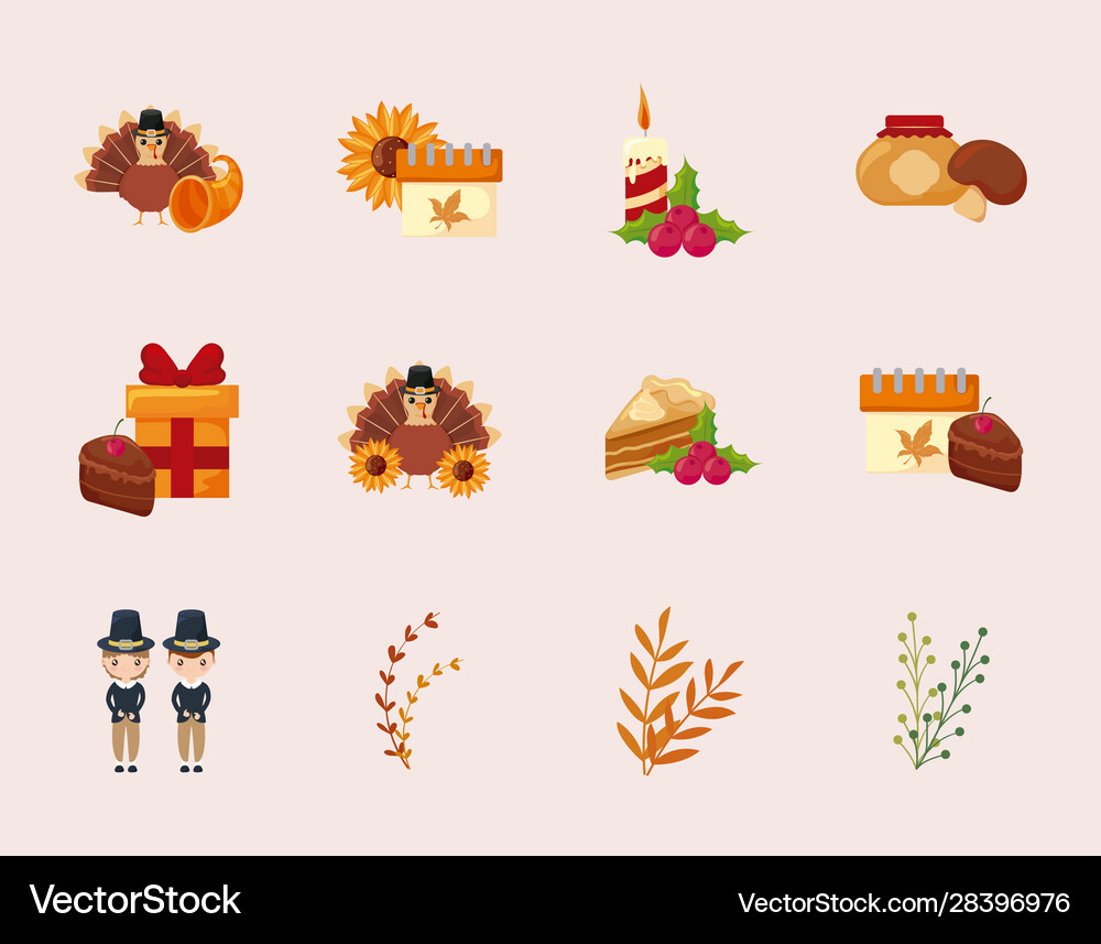 Happy thanksgiving day icon set design Royalty Free Vector