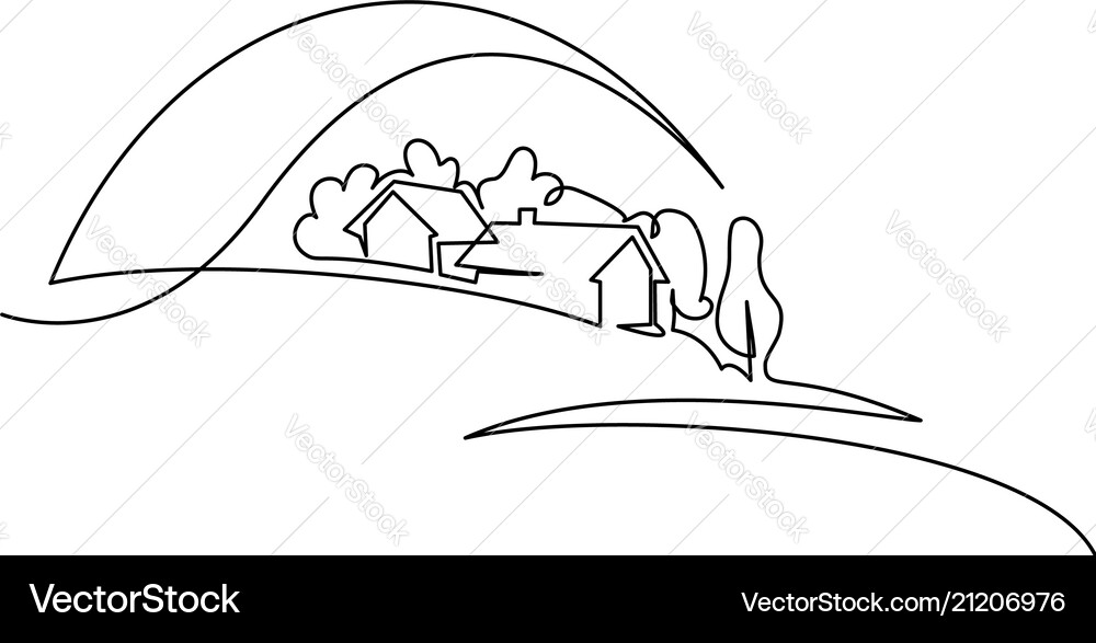 Landscape with village on hill Royalty Free Vector Image