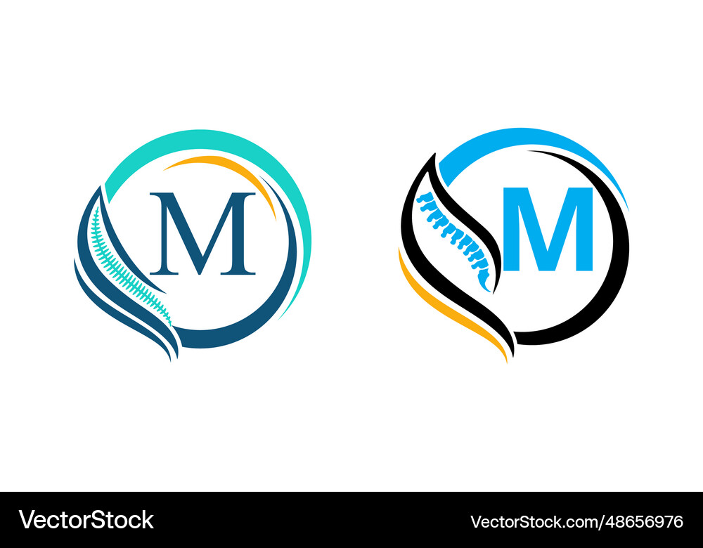 Letter m with spine orthopedic logo Royalty Free Vector