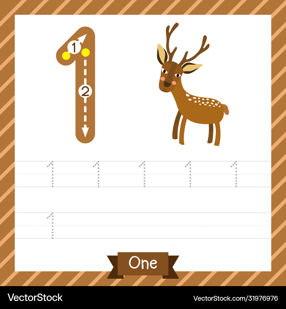 Number 1 animal tracing flash card Royalty Free Vector Image