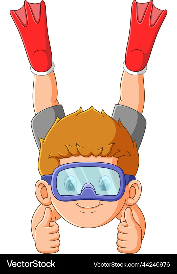 Professional diver boy is diving and giving Vector Image