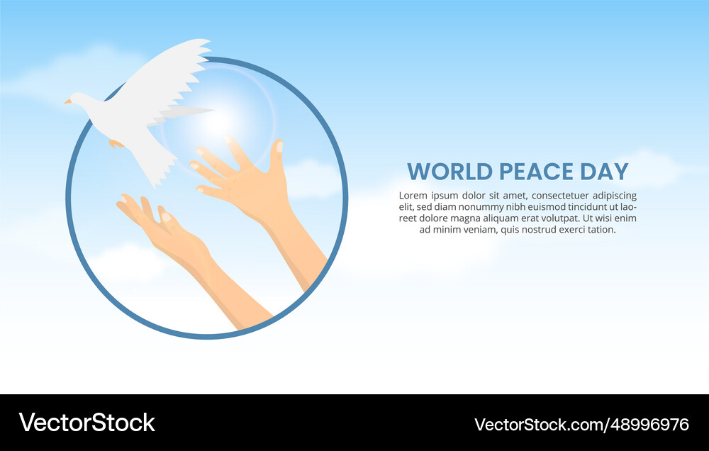 World peace day background with hands releasing Vector Image