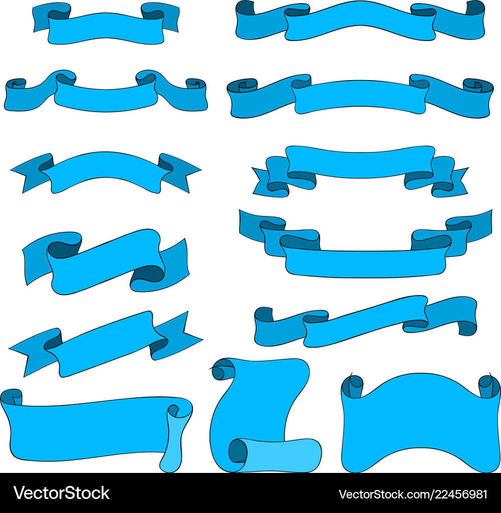 Blue ribbon banners hand drawn sketch Royalty Free Vector