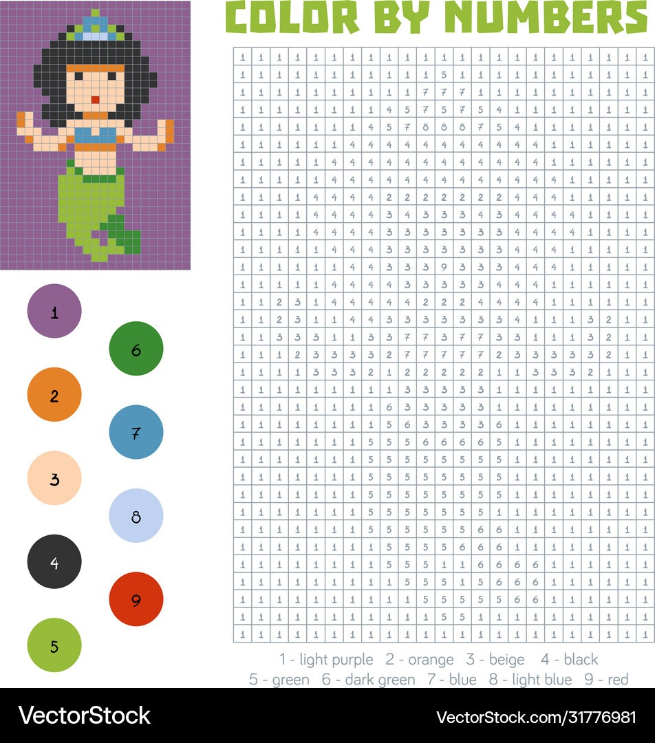 Color number mermaid Royalty Free Vector Image