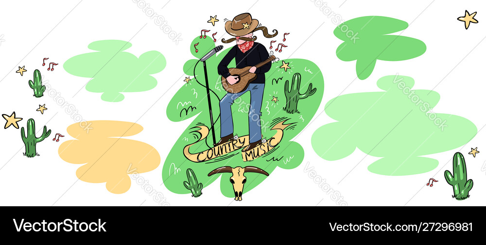 Doodle style country singer with microphone Vector Image