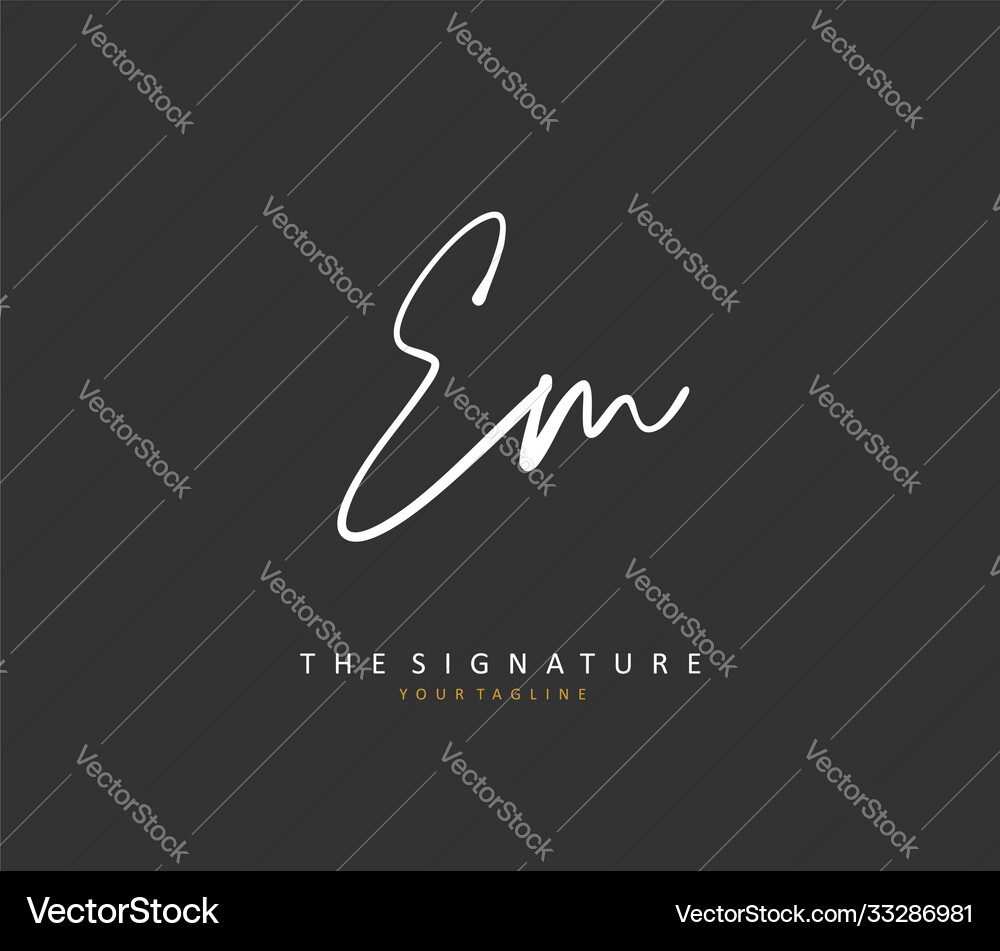 E m em initial letter handwriting and signature Vector Image