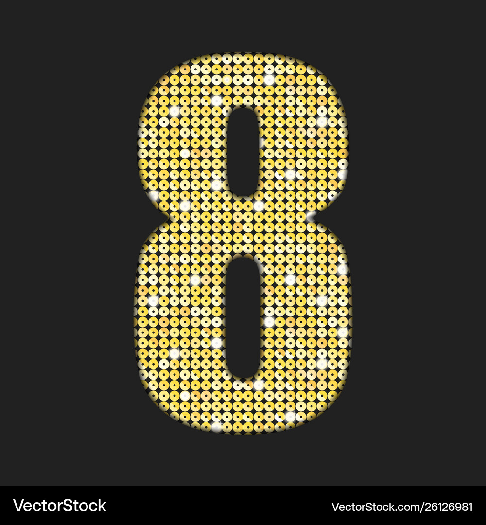 Gold sequins number - eight glitter font Vector Image