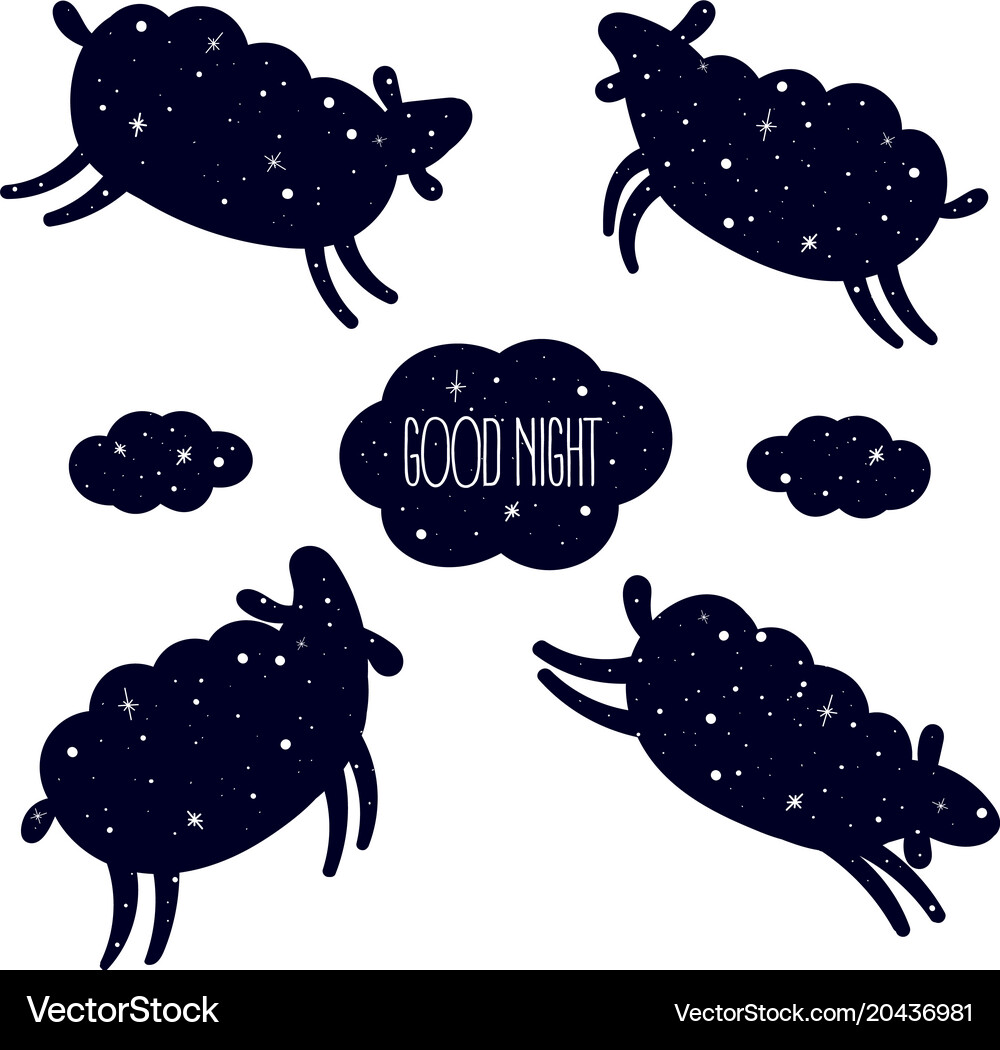 Good night card with jumping sheeps count sleep Vector Image
