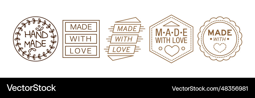 Handmade and made with love emblem label Vector Image