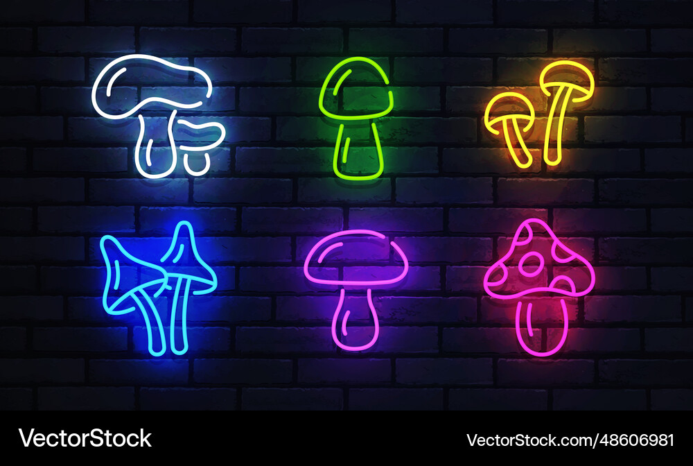 Mushrooms neon sign bright signboard light Vector Image