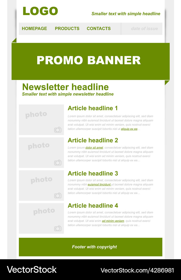Newsletter green template Royalty Free Vector Image