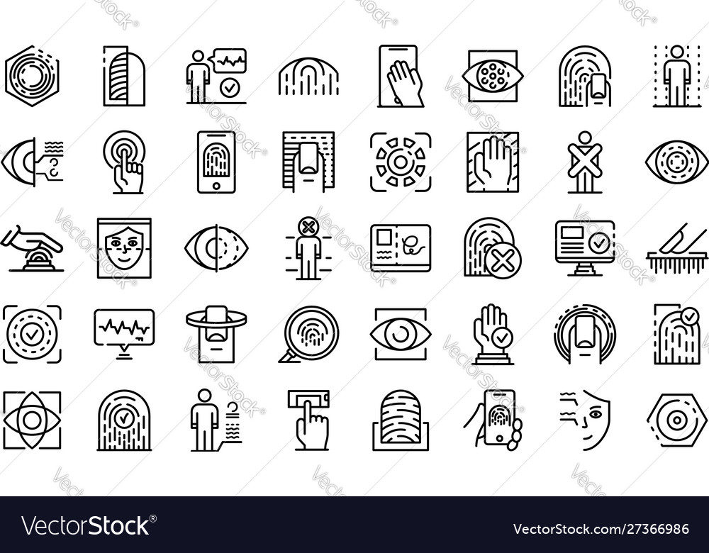 Biometric Authentication Icons Set Outline Style Vector Image