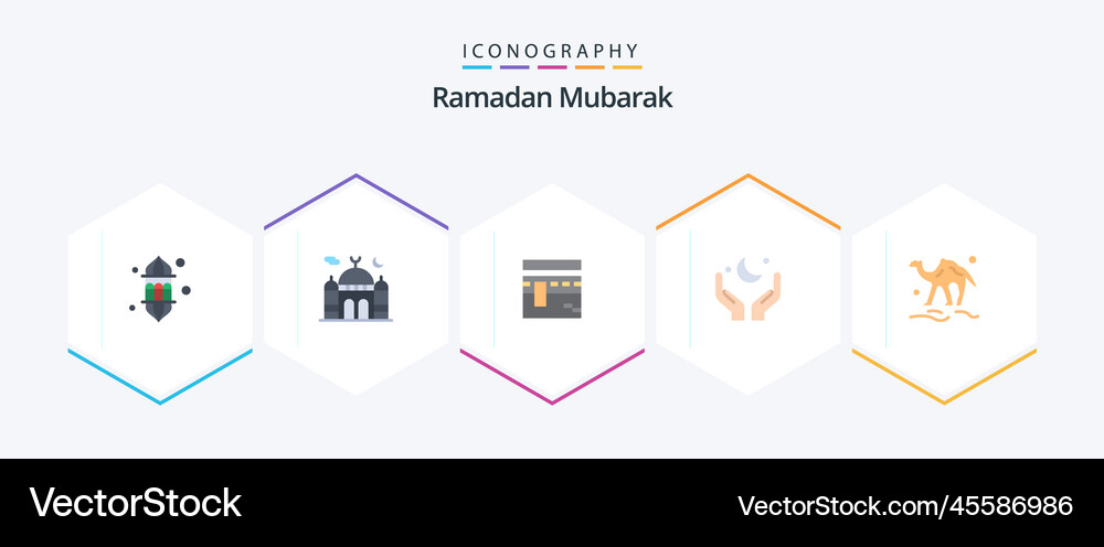 Ramadan 25 flat icon pack including moon pray Vector Image