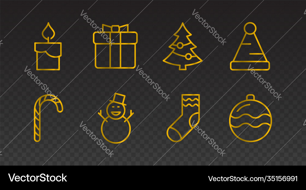 Christmas golden icon set flat style Royalty Free Vector