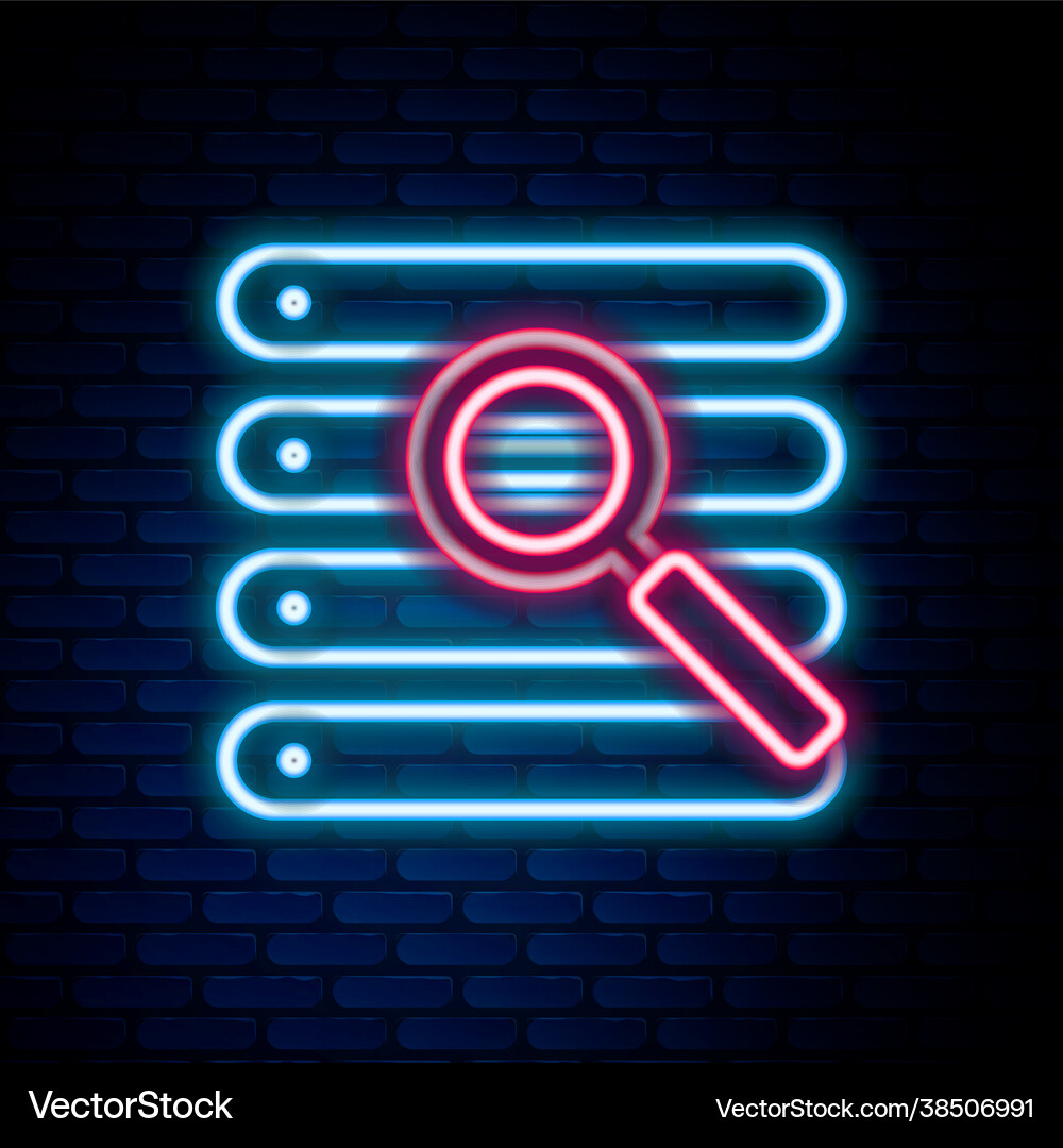 Glowing neon line search in a browser window icon Vector Image