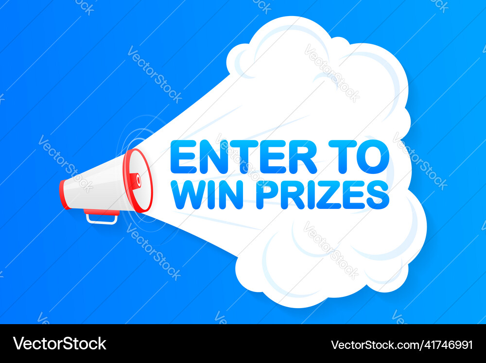 Megaphone blue banner with enter to win prizes Vector Image
