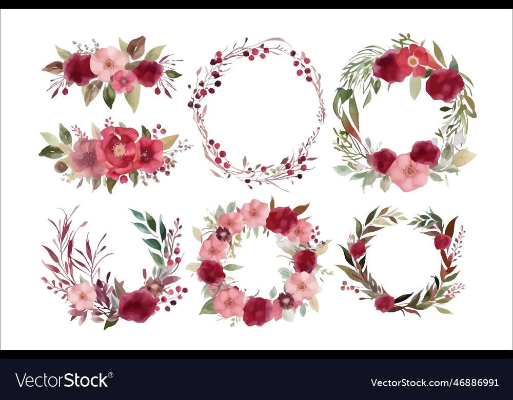 Watercolor floral wreath border bouquet frame Vector Image