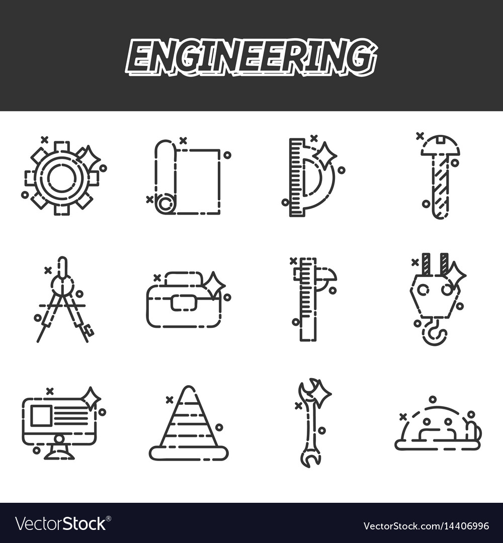 Engineering flat icons set Royalty Free Vector Image