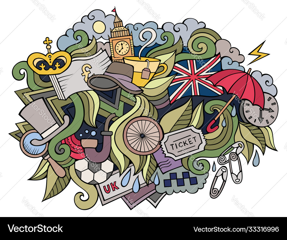 England hand drawn cartoon doodles Royalty Free Vector Image