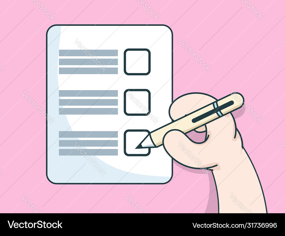 Hand with pen writing on check list paper Vector Image