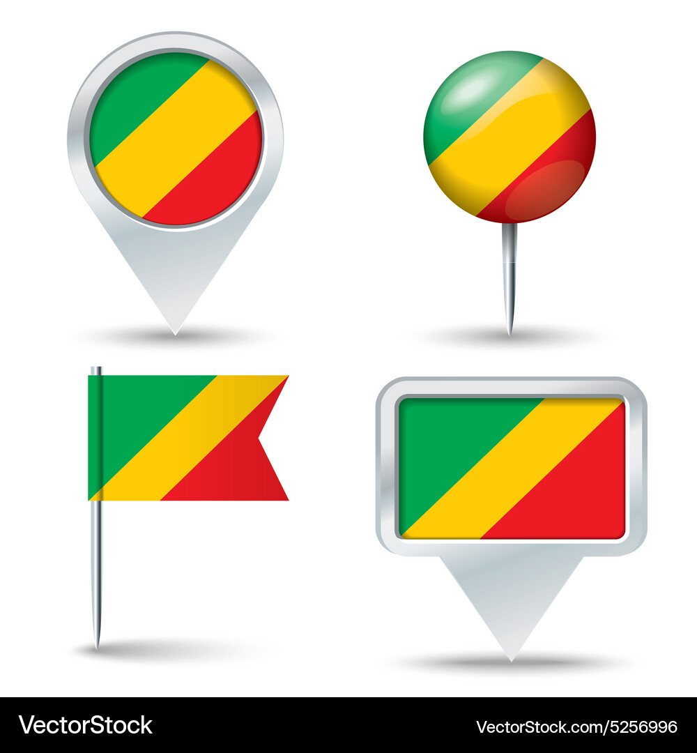 Map pins with flag of republic congo Royalty Free Vector