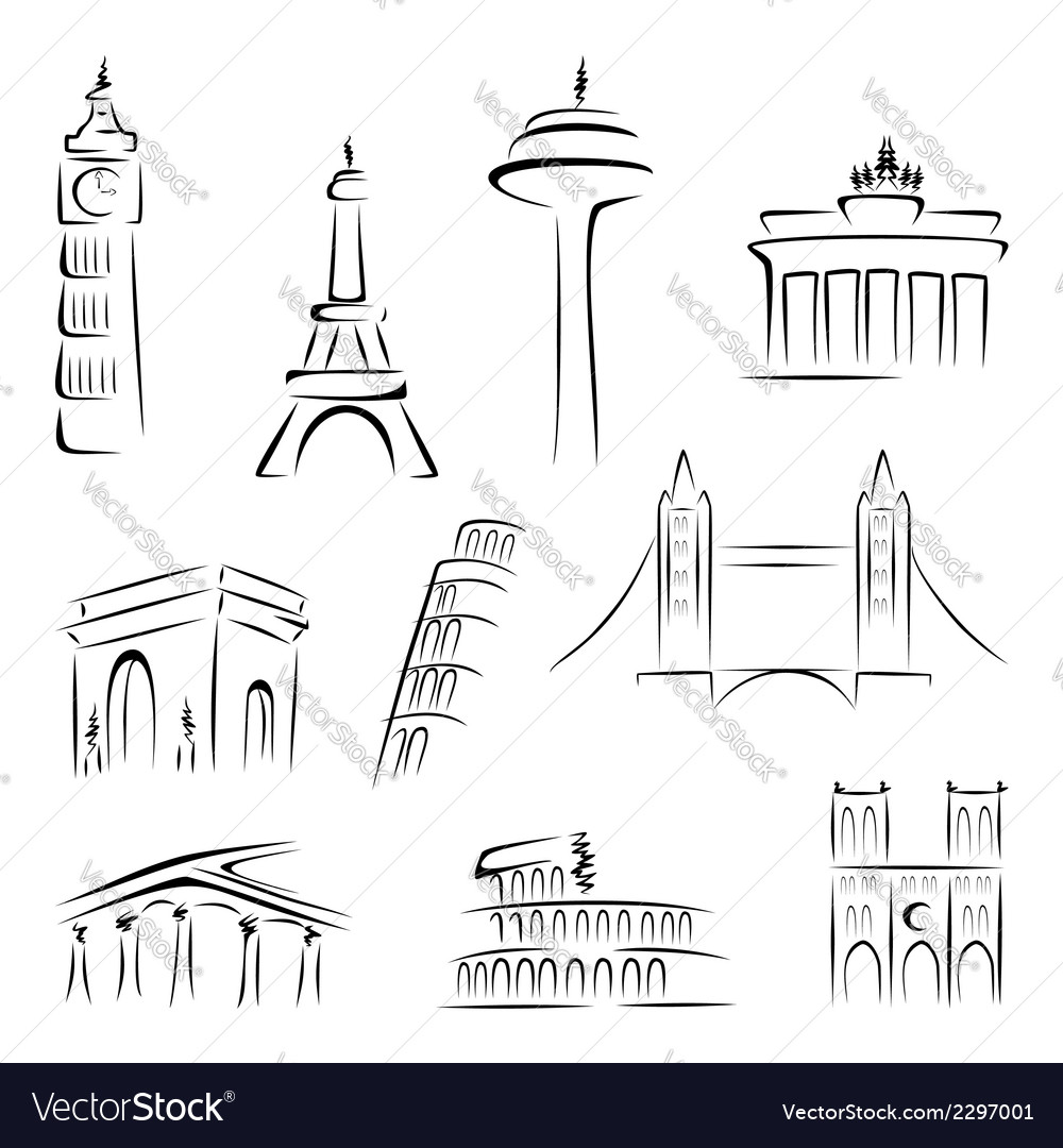 Famous buildings Royalty Free Vector Image - VectorStock