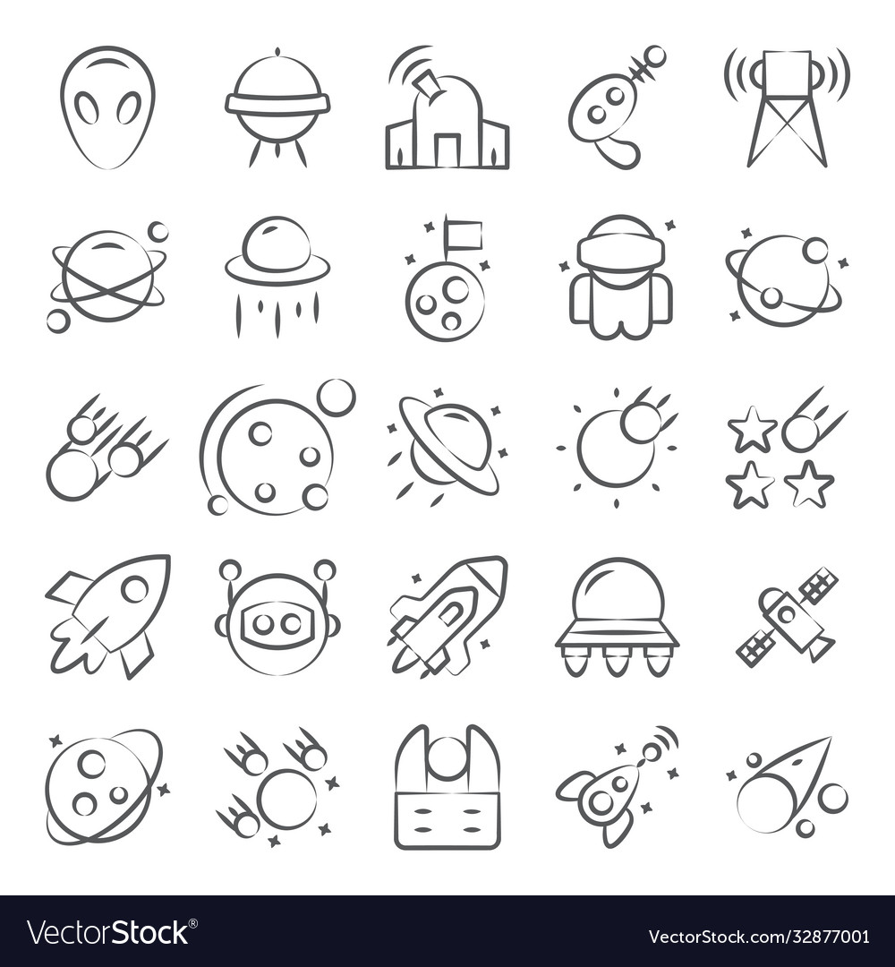 Pack space doodle icons Royalty Free Vector Image