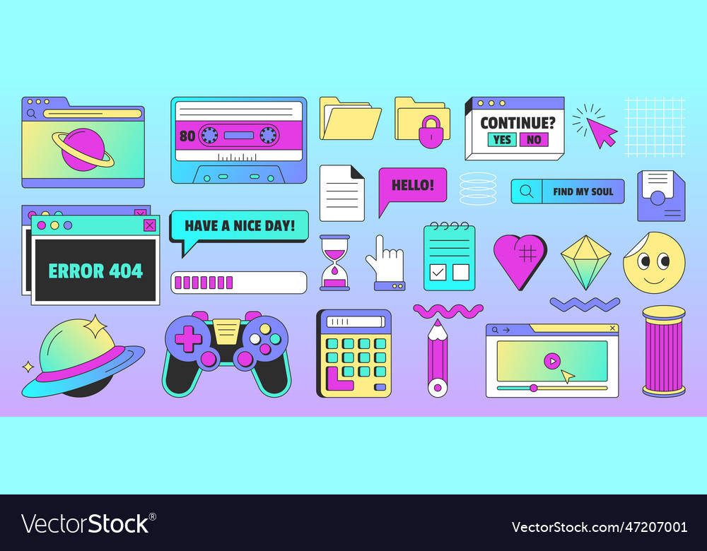 Retro user interface elements in vaporwave style Vector Image