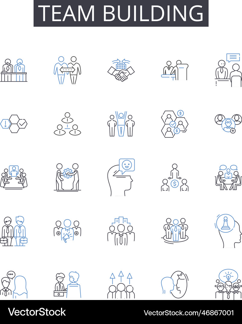 Team building line icons collection bonding Vector Image