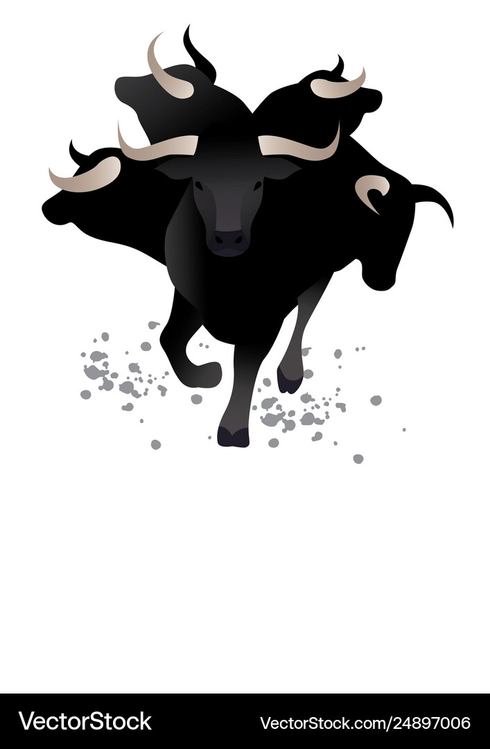 Bull in front and heads around isolated Royalty Free Vector