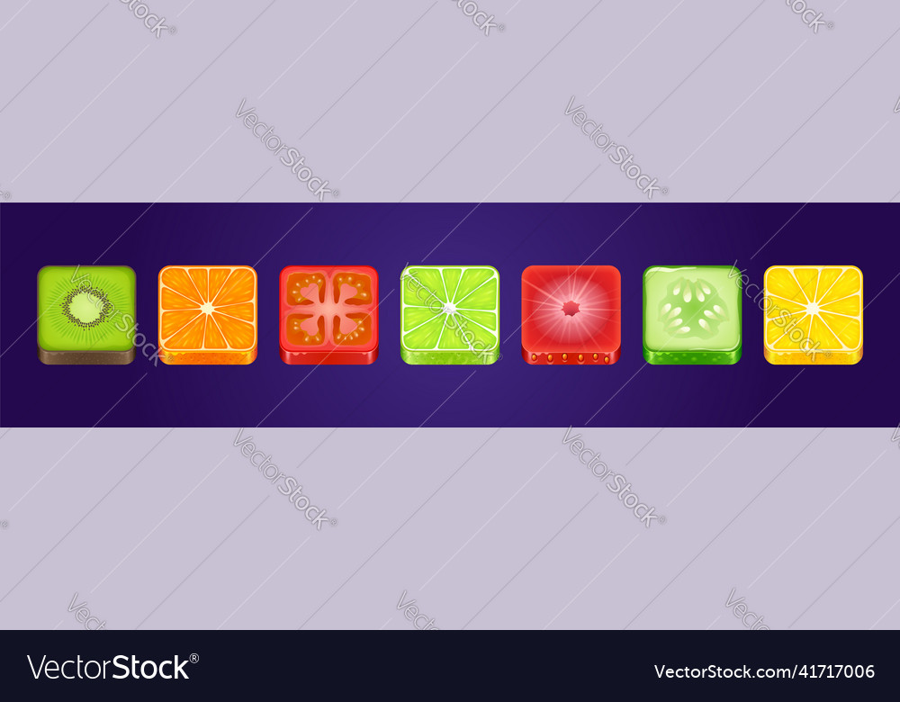 Game ui app icons square food textured buttons set