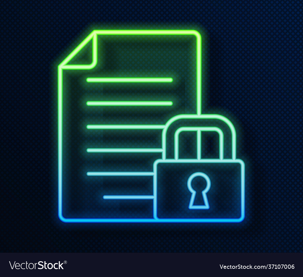Glowing neon line document and lock icon isolated Vector Image