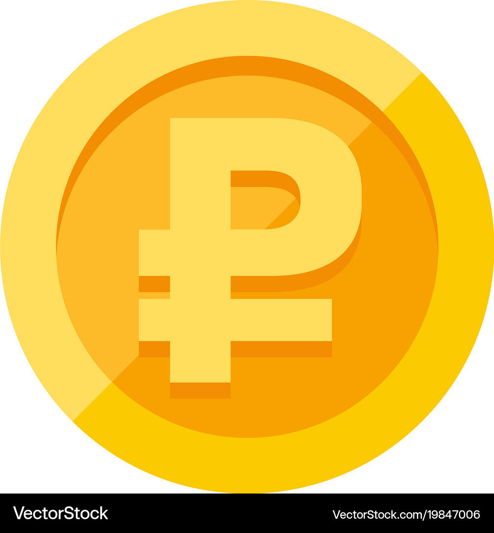 Rouble symbol on gold coin flat style Royalty Free Vector