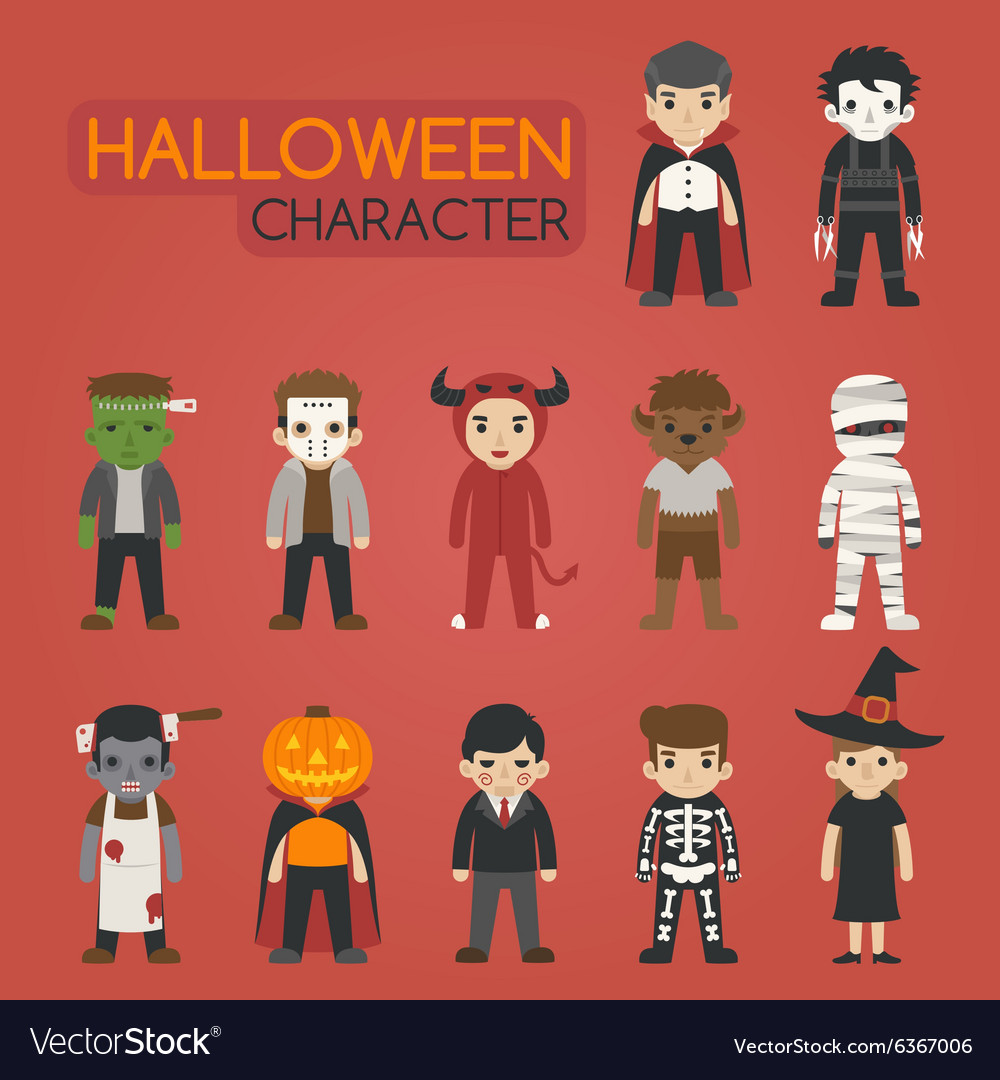 Set of halloween costume characters Royalty Free Vector