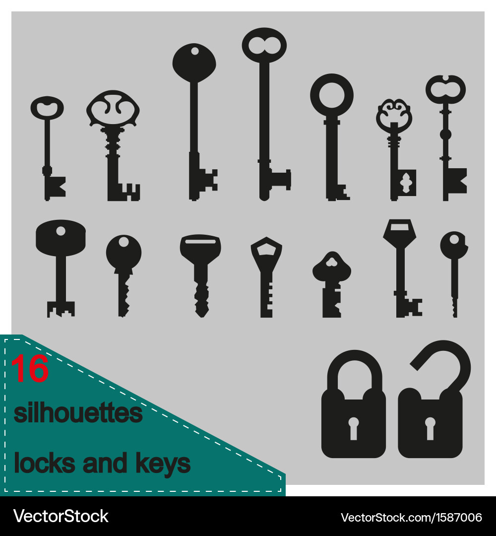 Silhouette of keys and locks Royalty Free Vector Image