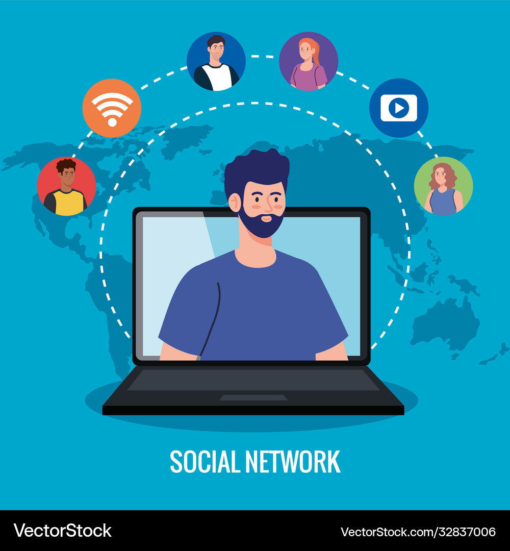 Social network people connected in laptop Vector Image