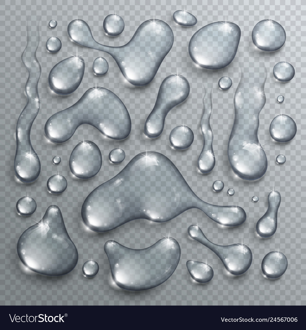 Water drops set realistic 3d elements collection Vector Image