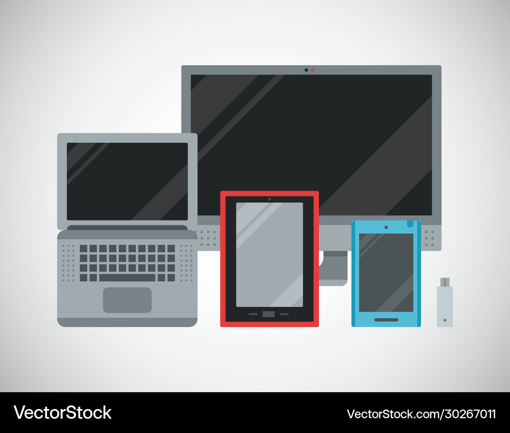 Computer devices and connected mobile Royalty Free Vector