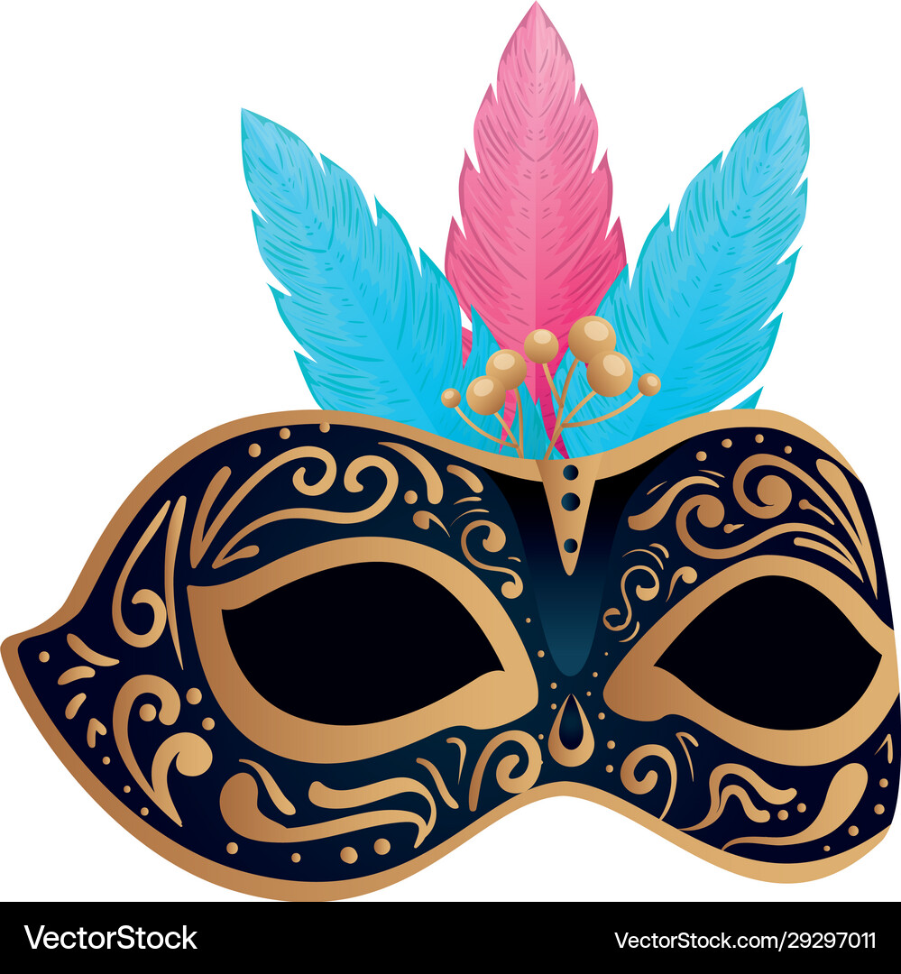 Elegant mask with feathers isolated icon Vector Image