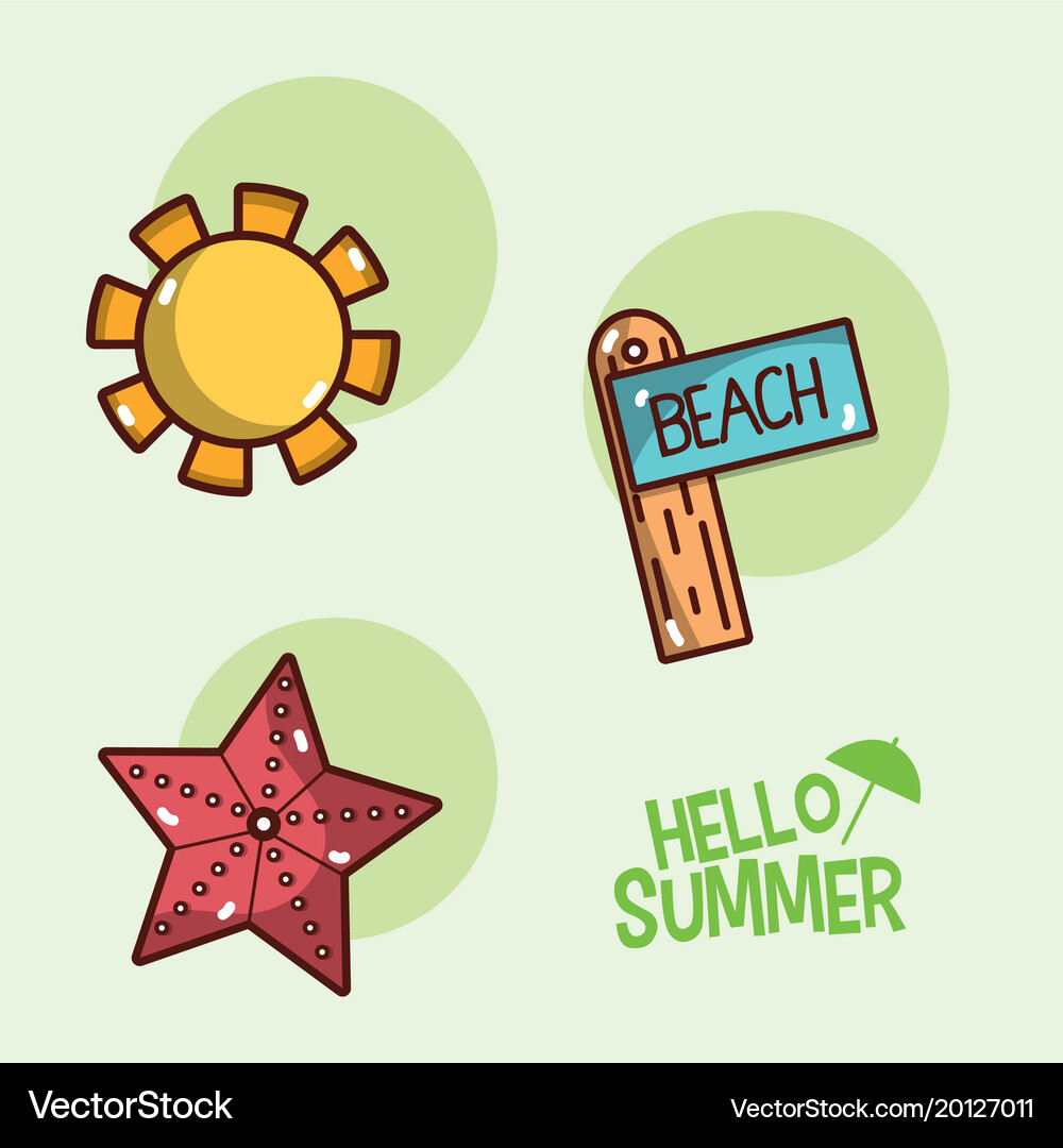 Hello summer icons cartoons Royalty Free Vector Image