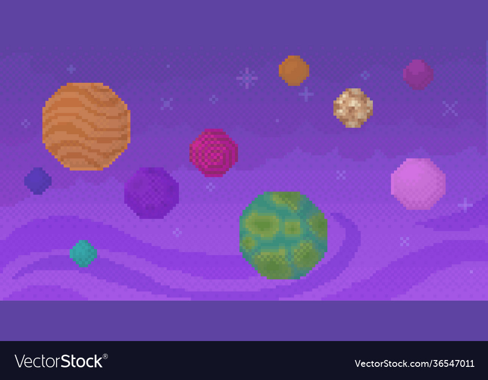 Planets for pixel game design collection Vector Image