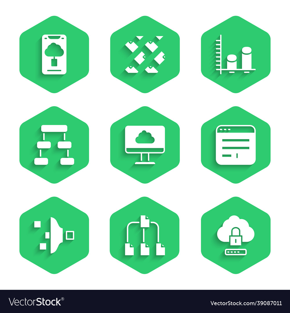 Set Cloud Technology Data Transfer Folder Tree Vector Image