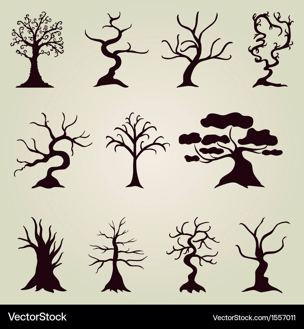 Set of 11 decorative trees Royalty Free Vector Image